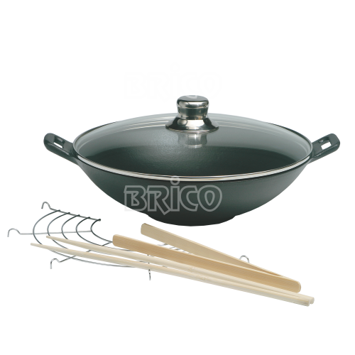 Wok with Glass Lid, Stainless Steel Knob, Chopstick, Tempura Rack ...